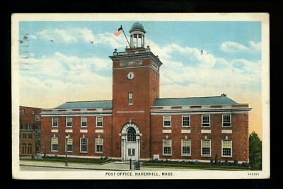 Post Office postcard Massachusetts MA Haverhill flag mailbox gardens | eBay