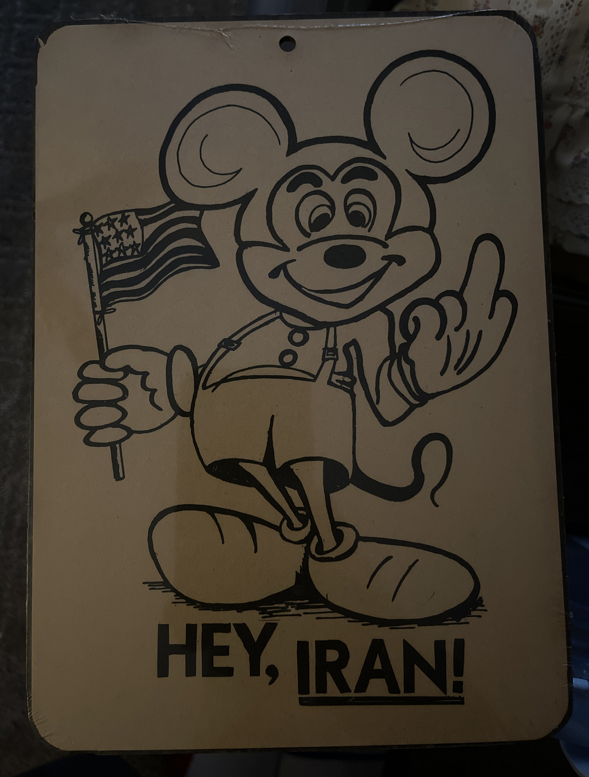 MICKEY MOUSE Giving The Finger says HEY IRAN! 1980's Bird 70’s Wooden ...