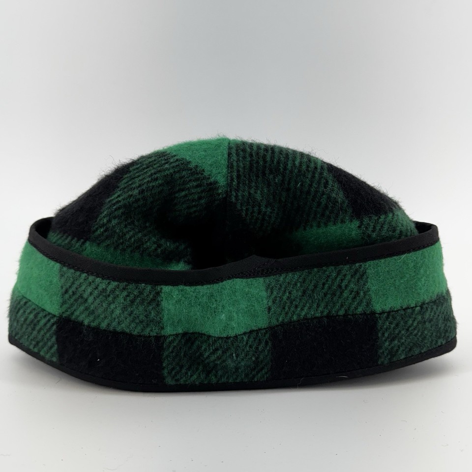 Buffalo Plaid Wool Winter Hat Ear Flaps Green & Black Check Lumberjack ...