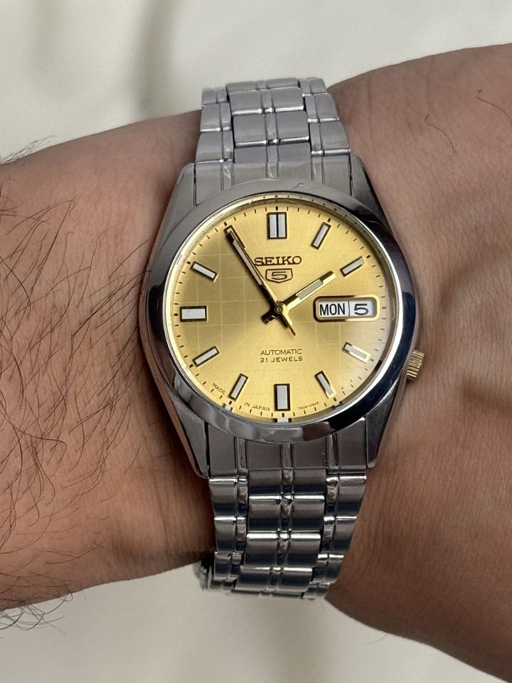 Vintage Seiko 5 Automatic Gold Checkered Dial Day/Date Men's Wrist ...