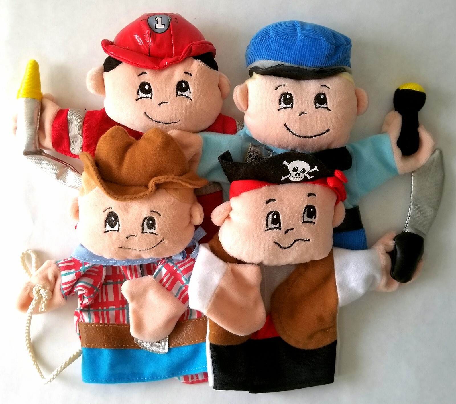 4 Plush Hand Puppets - Policeman Fireman Sheriff Pirate Toys ...