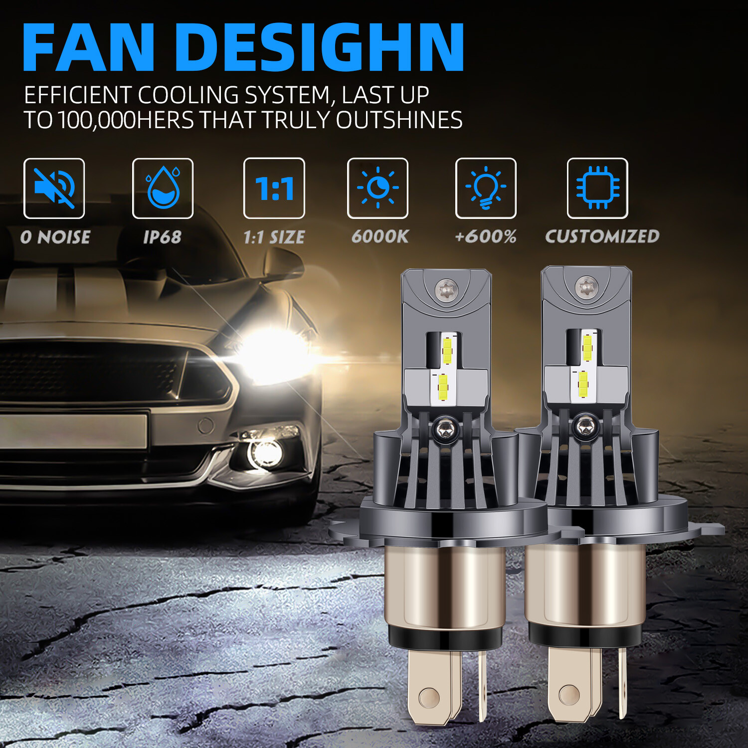 2x H4 LED High Low Beam Car DRL Headlight Bulbs Conversion Kit Bright ...