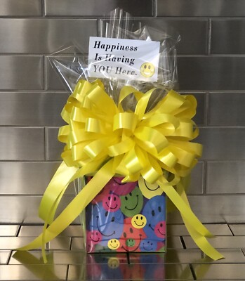 Smiley Face Gift Box-Basket & 1/2 LB Of Chocolate Wrapped With Yellow ...
