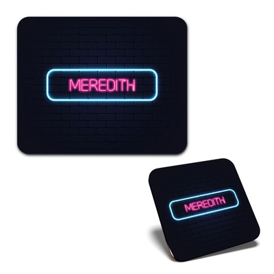 1 Mouse Mat & 1 Square Coaster Neon Sign Design Meredith Name #353340 ...