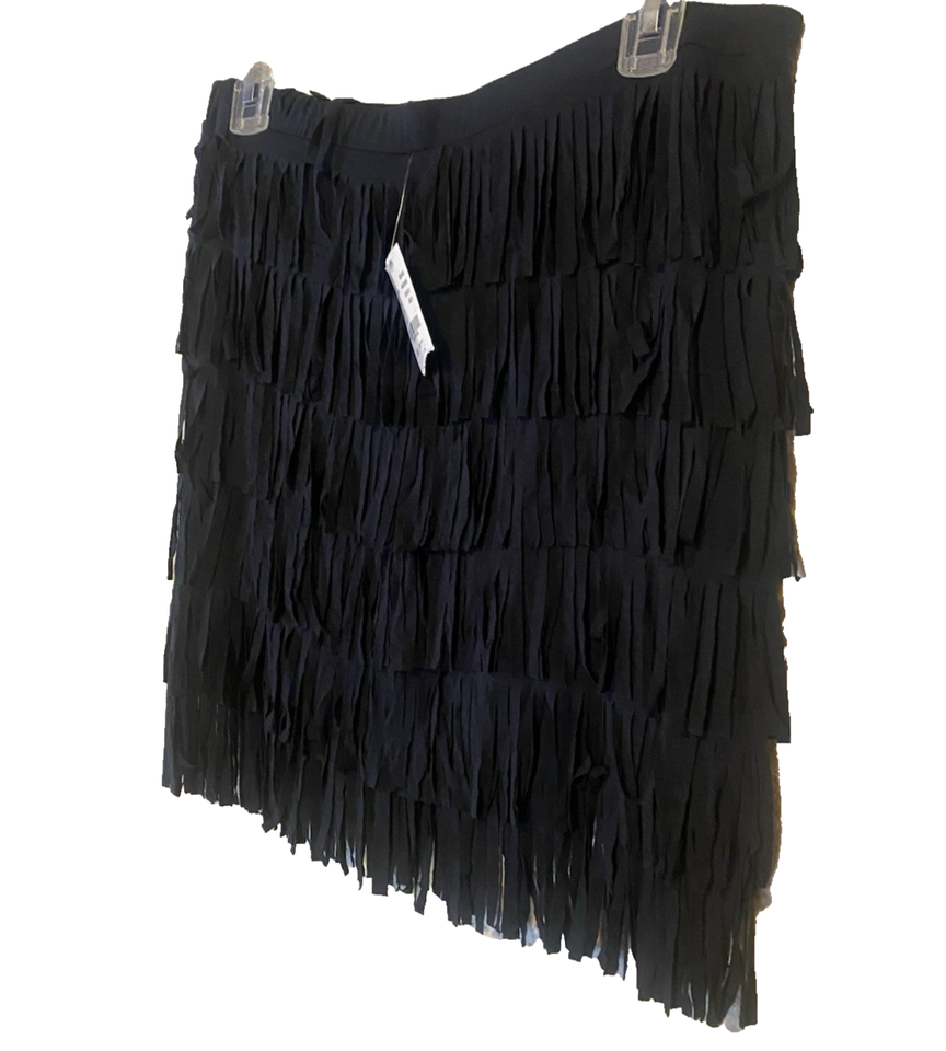 Nollie PacSun Women’s L Black Fringe Skirt Stretch Boho Mini Textured ...