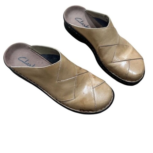 Clarks Womens Brown Leather Slip On Mules Casual Shoes Size 7M | eBay