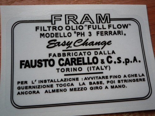 FRAM CLASSIC FERRARI CARELLO OIL FILTER PH3 sticker | eBay