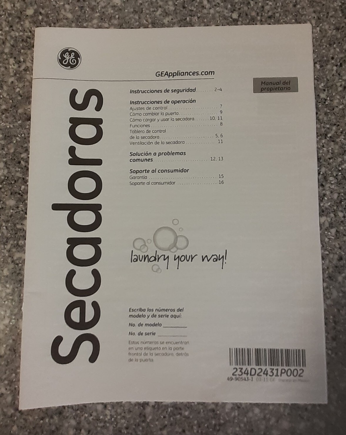 GE Dryer Owner's Manual & Installation Instruction Booklet GTD42GASJ2WW ...