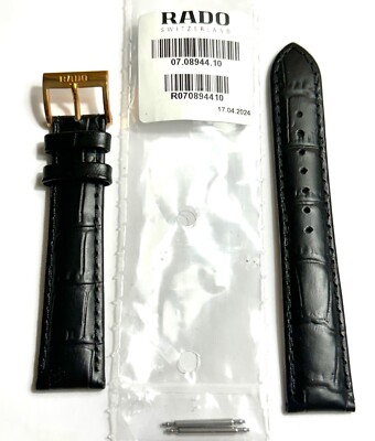 Original RADO 18mm Black Leather Watch Band Strap with Rose-Gold Buckle ...