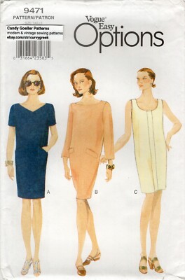 Vogue 9471 Pullover Sack Dress w Neckline & Sleeve Variations, Pockets ...