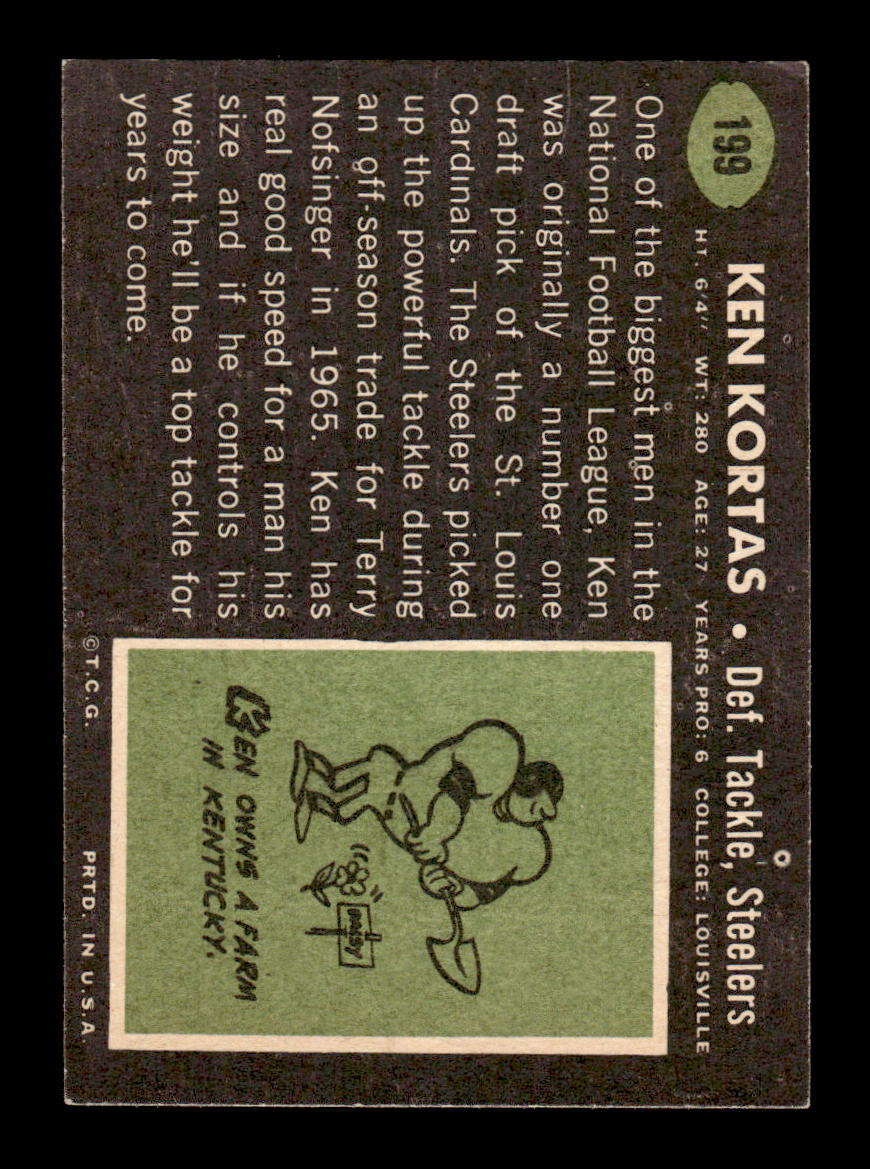 1969 Topps Football #199 Ken Kortas RC Pittsburgh Steelers | eBay