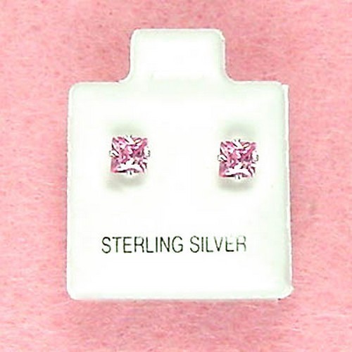 Sterling Silver - 4mm Square CZ Rose Zircon Earrings (SE168) | eBay ...