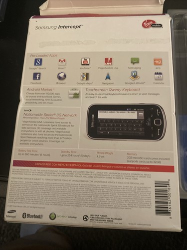 Samsung Intercept M910 Android Phone Virgin Mobile With Box ...
