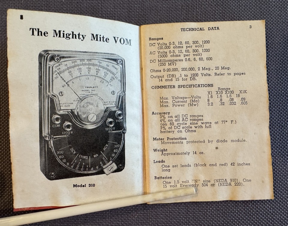 Vintage Triplett Model 310 Type 2 Analog Mighty Might VOM USA BUNDLE | eBay