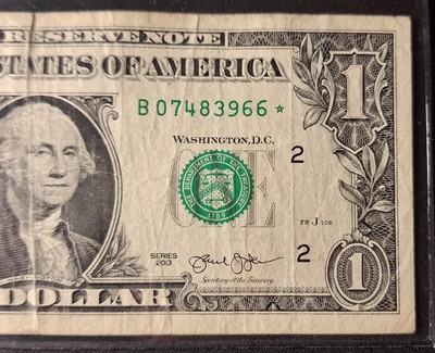 2013B FW $1 Duplicate Star Note. 07483966 | eBay