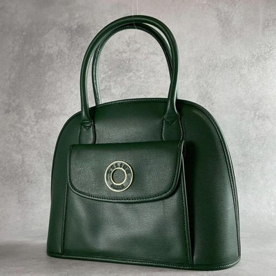 CELINE M14 Circle Logo Green Leather 2-Way Handbag Made in Italy | eBay UK