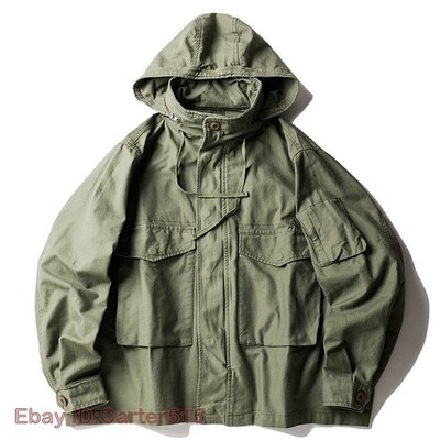 Men Tactical Jacket Casual Loose Parka Hooded Army Pullover Pocket Coat ...