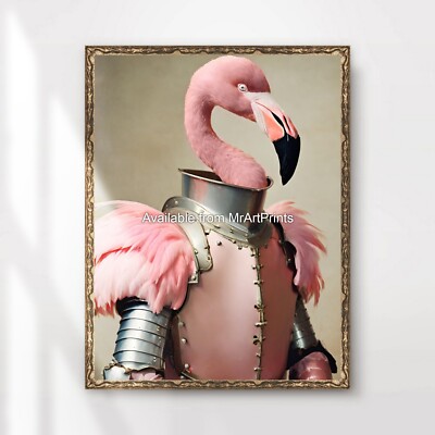 Pink Flamingo Suit Armour Medieval Flamboyant Portrait Art Print Poster ...