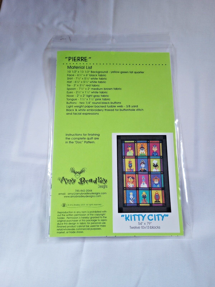 2003 Amy Bradley Designs Quilt Pattern "Pierre" (54" x 79") - Kitty ...