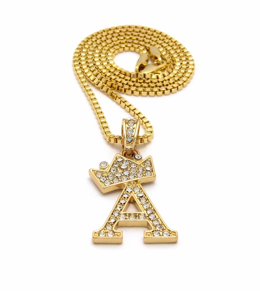 NEW ALPHABET INITIAL LETTERS PENDANT & 24" BOX CHAIN HIP HOP NECKLACES ...
