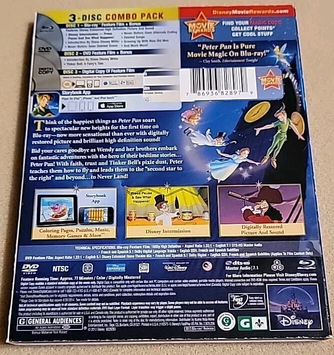 NEW Peter Pan (Blu-ray/DVD, 2013, 3-Disc Set, Diamond Edition) w ...