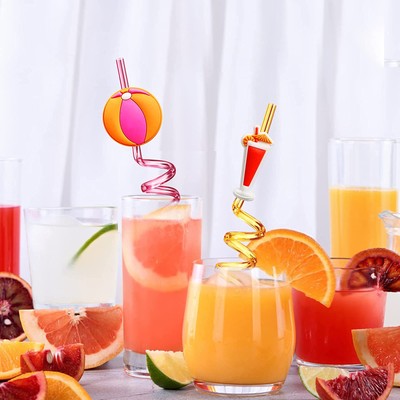 8pcs Summer Pool Straws Rainbow Color Drinking Summer Beach Pool Bar ...