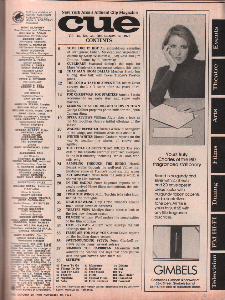 New York Cue Magazine November 12 1976 Alexandra Roll Peter Glankoff ...