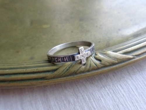 Vintage Ring Religious Cubic Zirconia Prayer Christian Catholic Silver ...