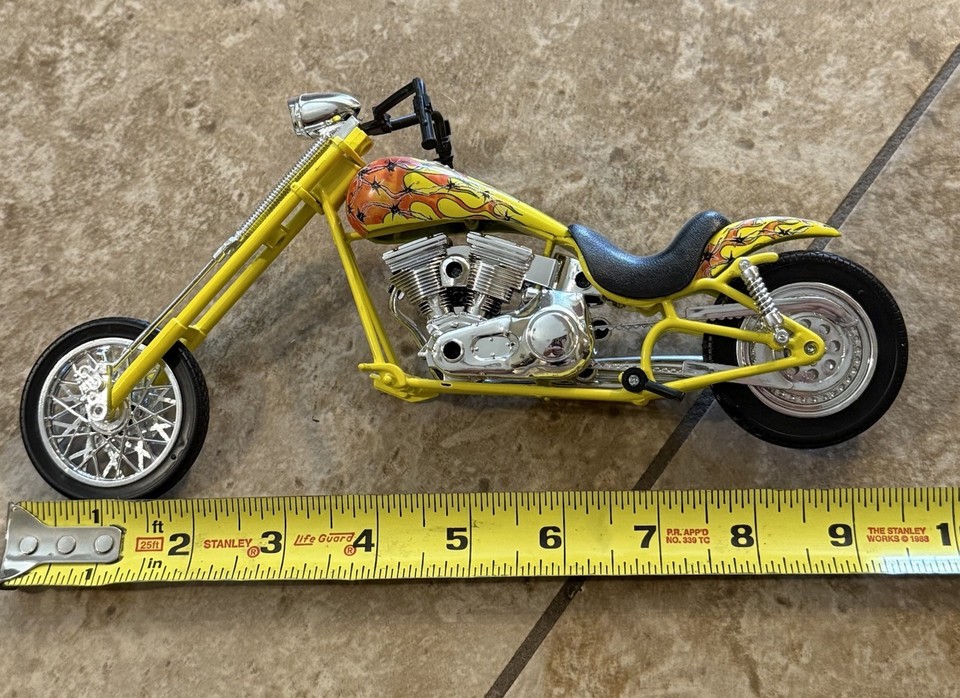 Rare NewRay 1995 Chopper Motorcycle Low rider 10” Long Red Ylw Barbed ...