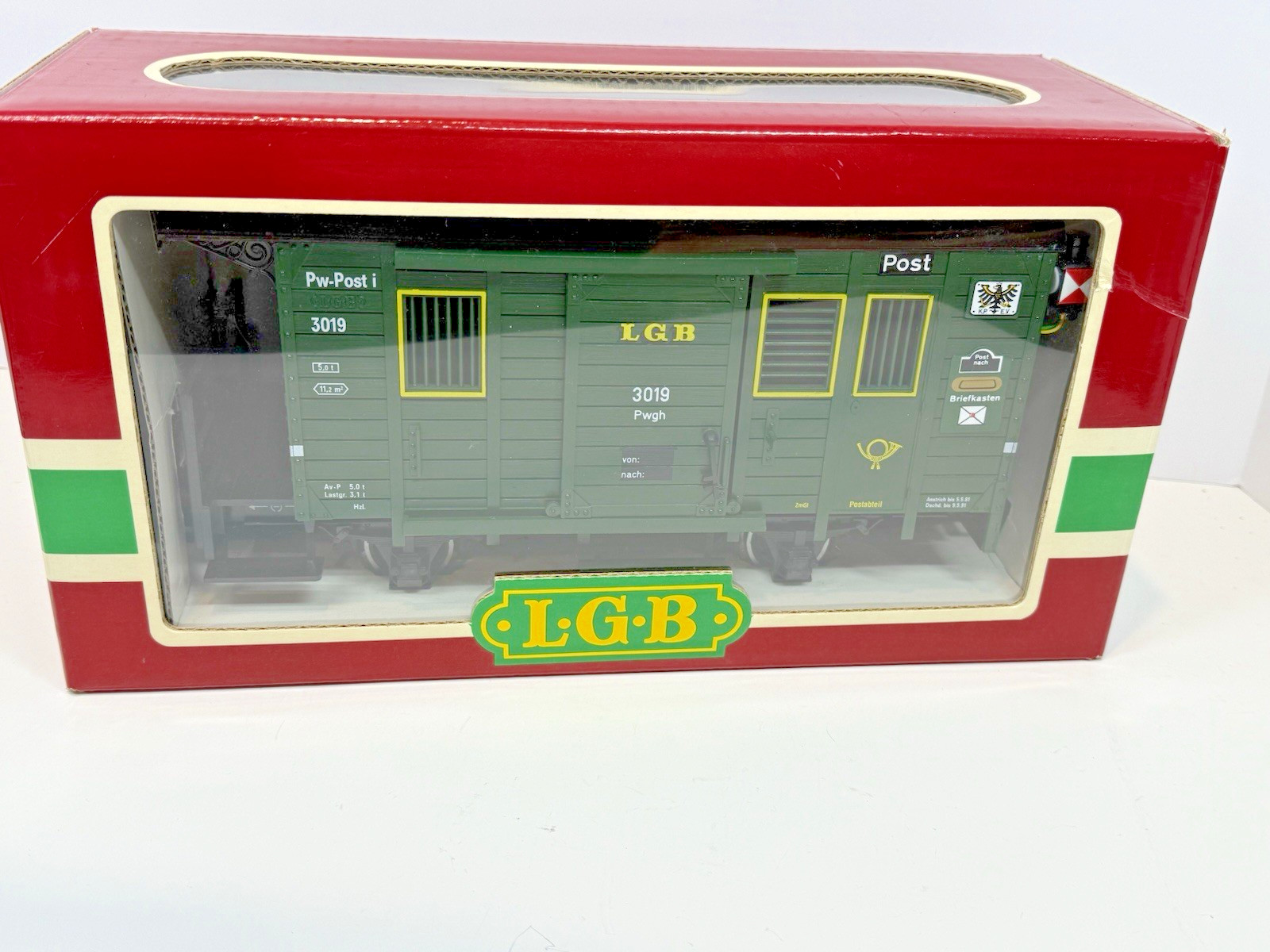 LGB 3019 Green Postal Car G scale w/Metal Wheels/Lights-Boxed/Excellent ...