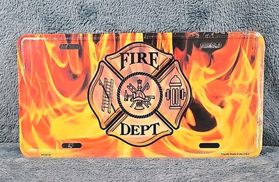 New Fire Dept. License Plate With Flaming Background Fire Fighter Fire ...