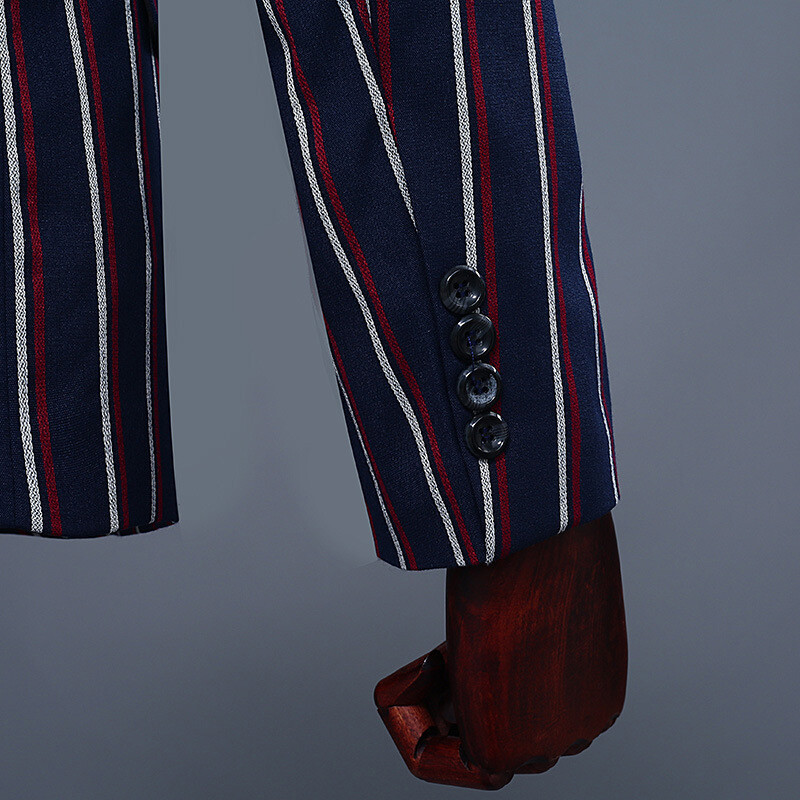 Mens 2 Piece Stripe Suit Double Breasted Peak Lapel Jacket Tuxedo ...