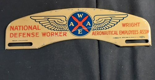 Old License Plate Topper National Defense Worker Wright Aeronautical ...