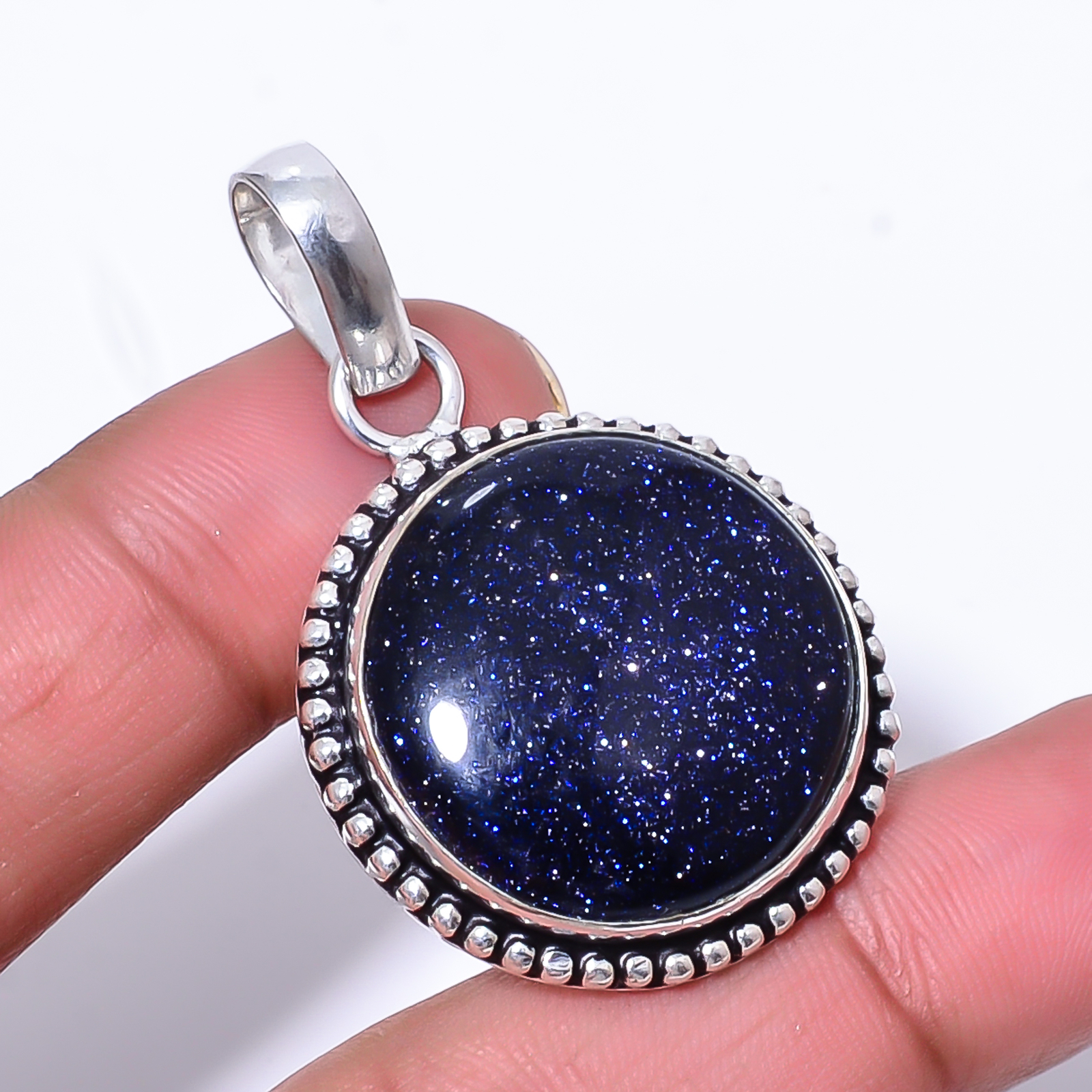 Blue Sunstone Designer Handmade 925 Sterling Silver Pendant 1.83" P ...
