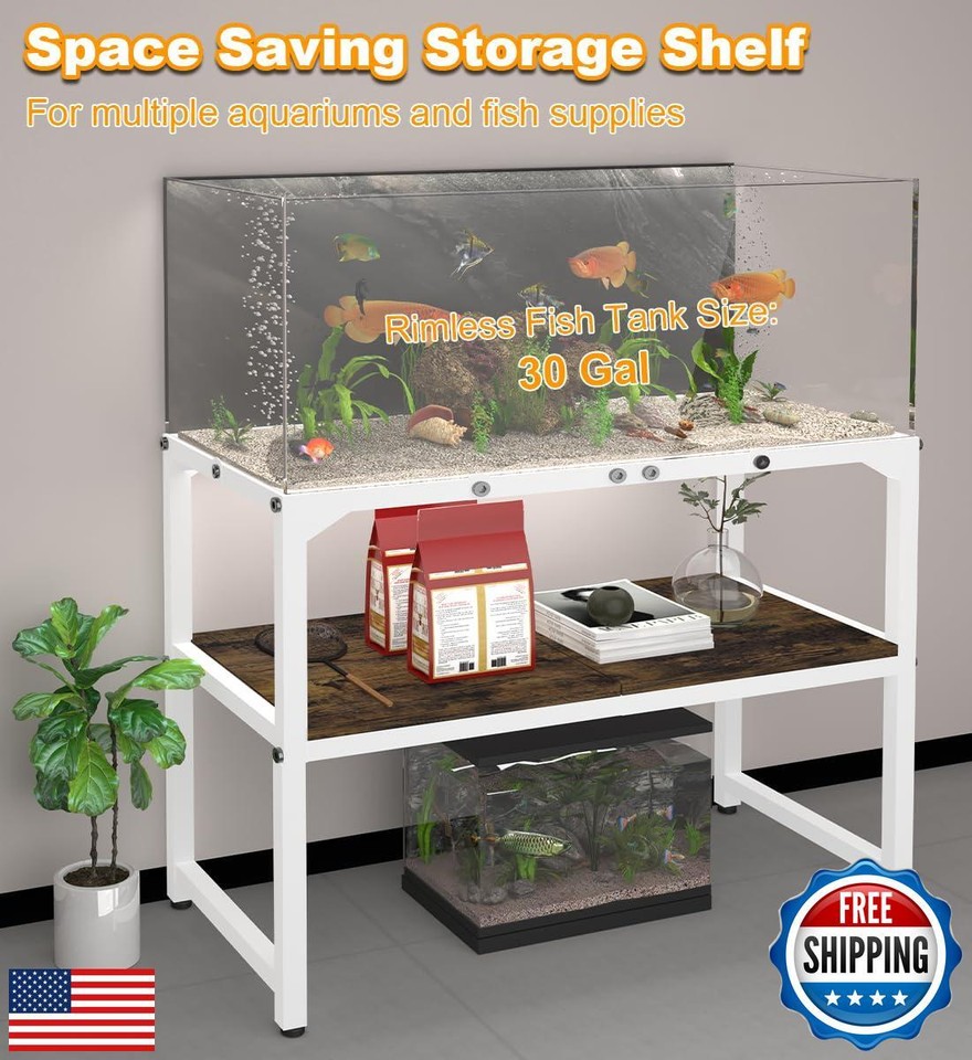 Mondazie 30 Gallon Rimless Fish Tank Stand with Shelf for Storage, 2 ...