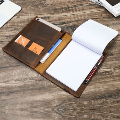 Leather A5 Notebook Case Cover Pen 2 Card Slot Tablet Sleeve For iPad 7 ...