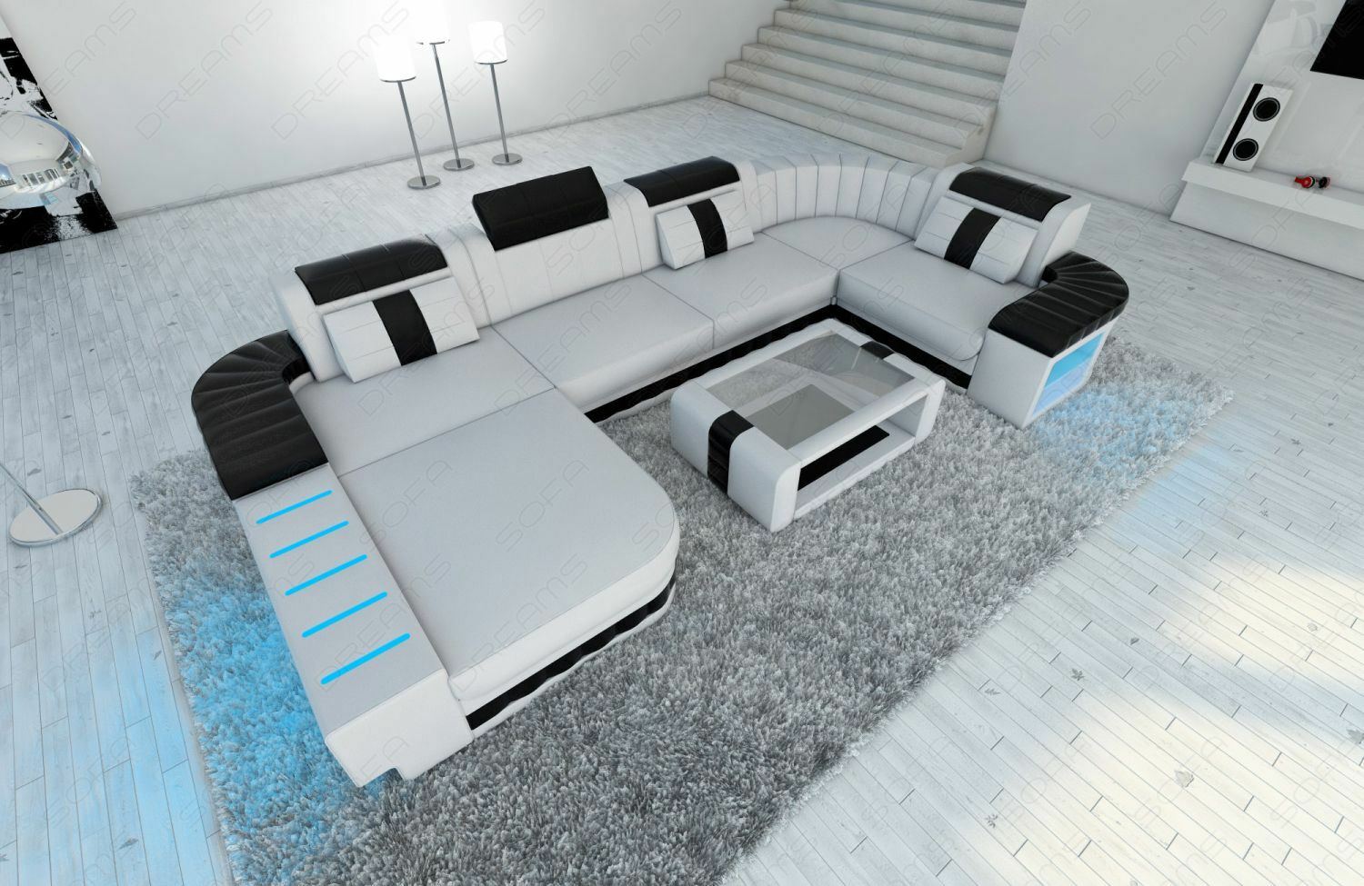 Ledercouch Wohnlandschaft XXL Ecksofa BELLAGIO Luxus Sofa Garnitur ...