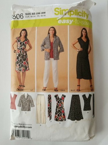 Simplicity Pattern 3506 Misses Plus Sz 20W-28W Dress Top Pants Skirt (D ...