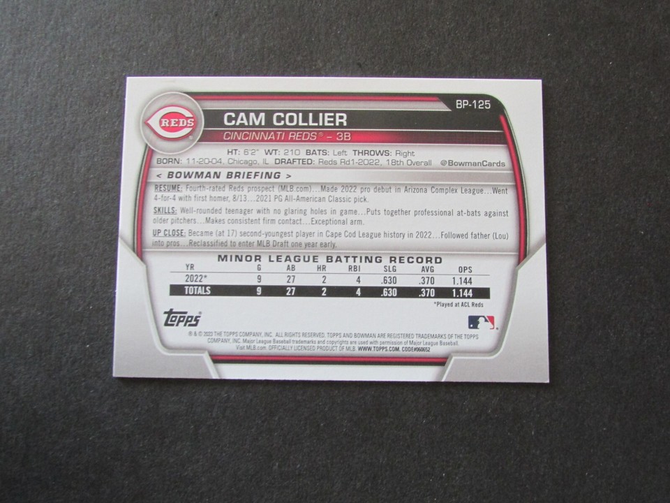 2023 Bowman Paper Cam Collier 1st Prospect Card #BP-125 | eBay