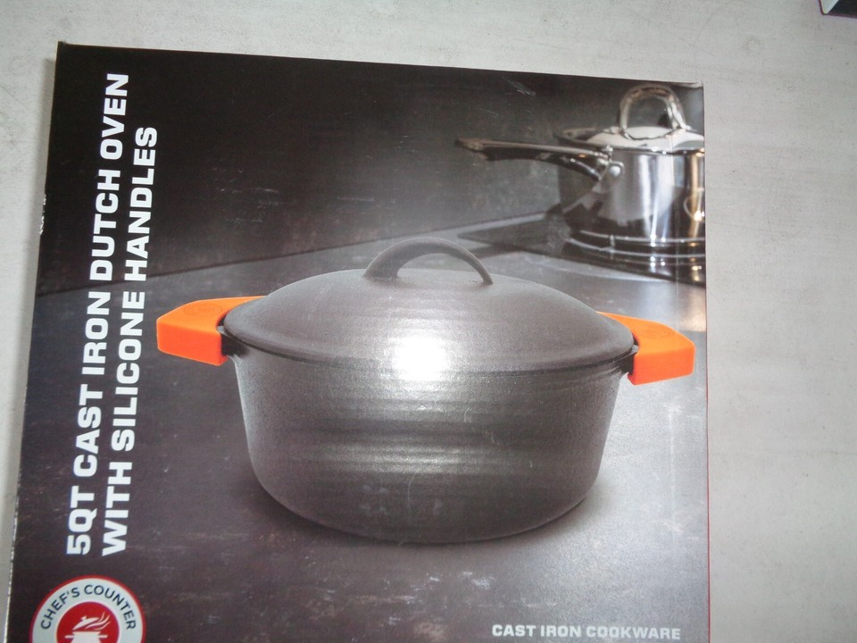 CHEF'S COUNTER CAST IRON 4PC SKILLET COOKWARE SET WITH SILICONE HANDLES ...