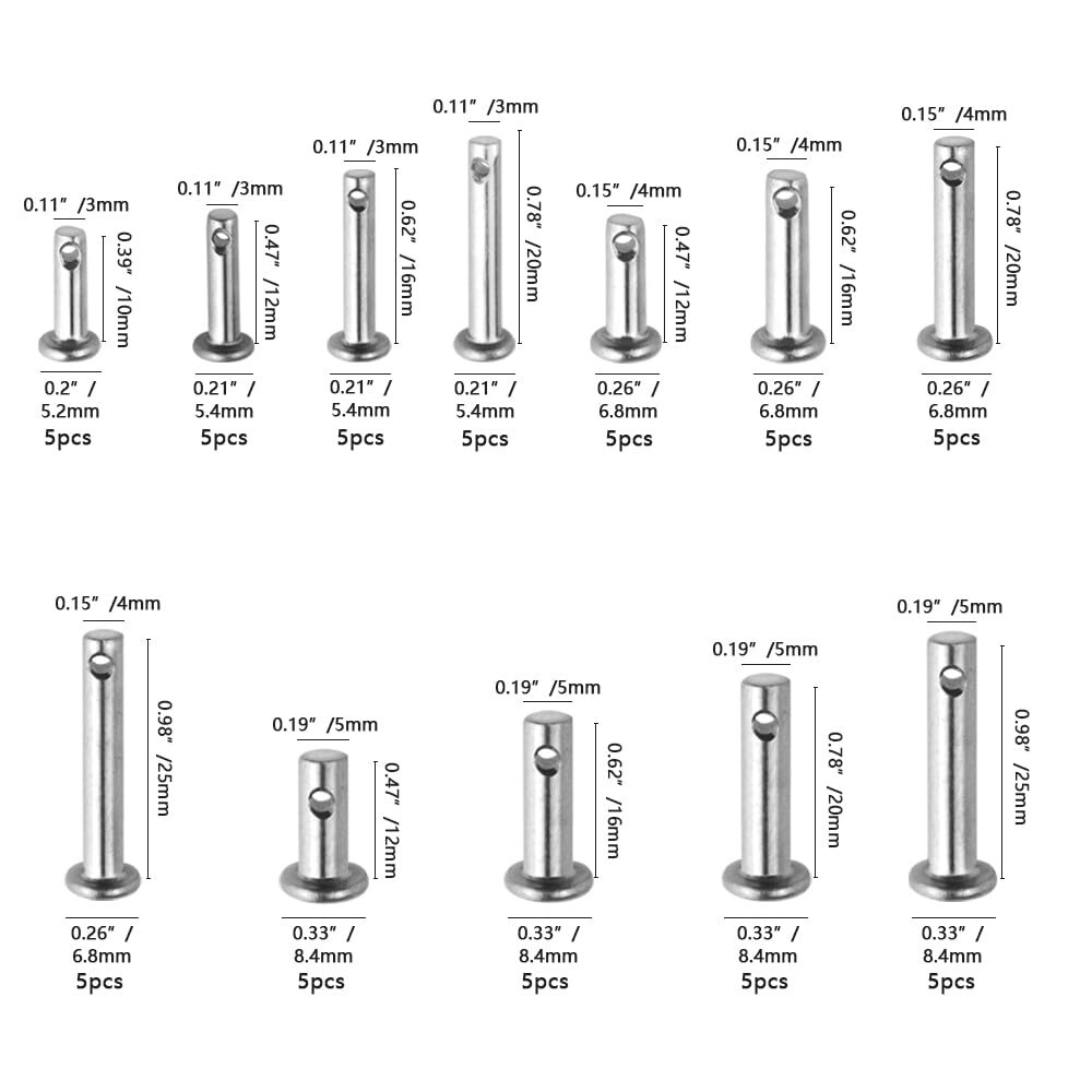 60 PCS Clevis Pin Assortment Kit 12 Sizes Stainless Steel Flat Head ...
