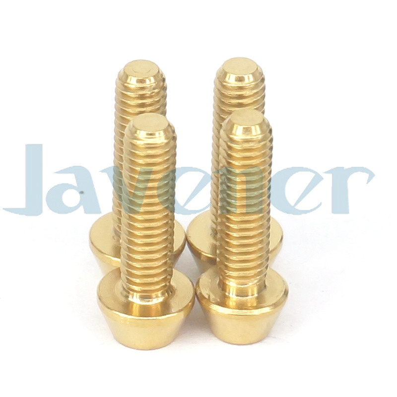 4 PCS M4x15mm Golden GR5 Titanium Cone head Bolts For Bike Rear ...