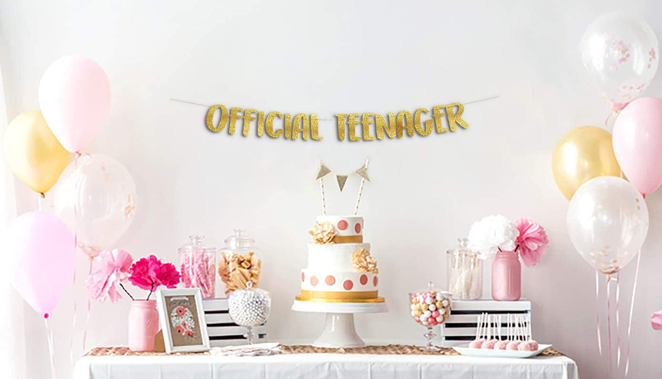 Official Teenager Gold Glitter Banner - 13Th Birthday Party Supplies ...