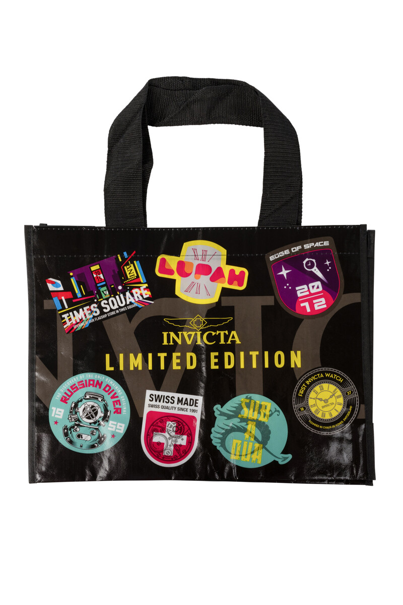 INVICTA Logo Reusable Tote Bag 17.5" Black Printed Stickers Limited ...