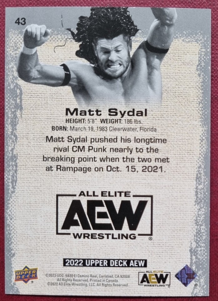 2022 AEW Matt Sydal Purple Pyro /199 Trading Card Upper Deck Mint ...