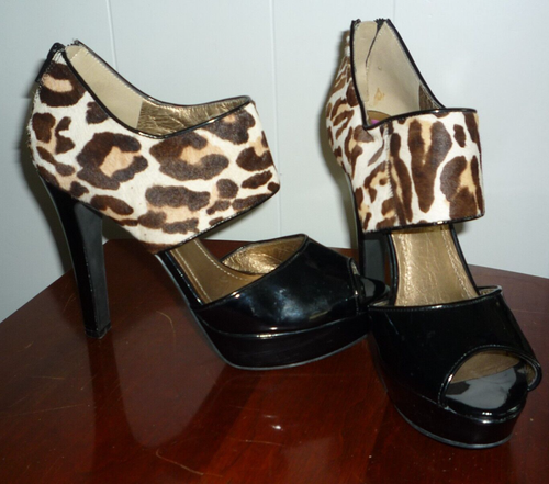 BCB Generation Shoes Size 8.5 Platform Peep Toe Heels Faux Leopard Calf ...