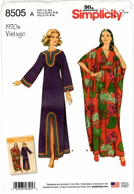 Simplicity 8505 Retro Vintage 1930s Caftans Sewing Pattern Uncut Size S ...
