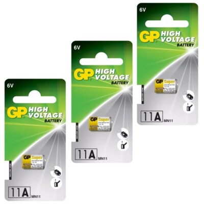 3 x GP 11A SUPER Alkaline Batteries 6V A11 MN11 E11A GP-11A GP11A ...