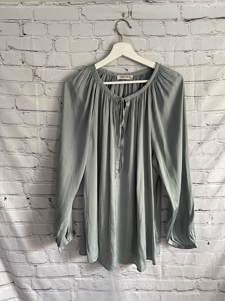 M&S Indigo Duck Egg Satin Tie Front Blouse Tunic Size 18 | eBay