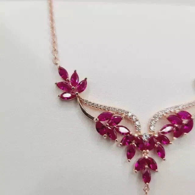 3Ct Marquise Cut Lab-Created Red Ruby Drop Necklace 14K Rose Gold ...
